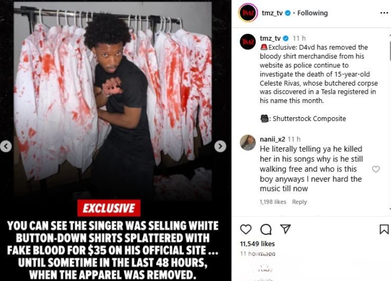 True Crime: D4vd's 'Bloody Shirt' Merch Removed - Soap Opera Spy